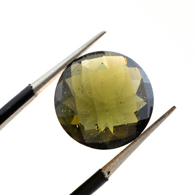 4.01ct MOLDAVITE tektite faceted loose gem ROUND CHECKER cut 12MM # ...
