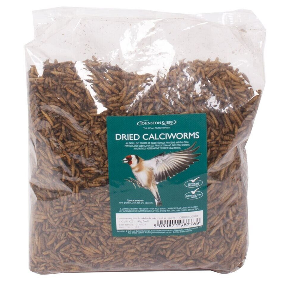 DRIED CALCI WORMS HIGH CALCIUM PREMIUM WILD BIRD FEED FOOD 1KG JOHNSTON ...