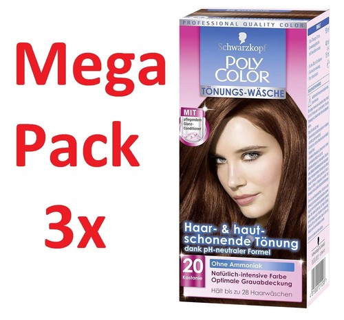 3x Schwarzkopf Poly Color 20 Kastanie Tönungswäsche Haarfarbe ...