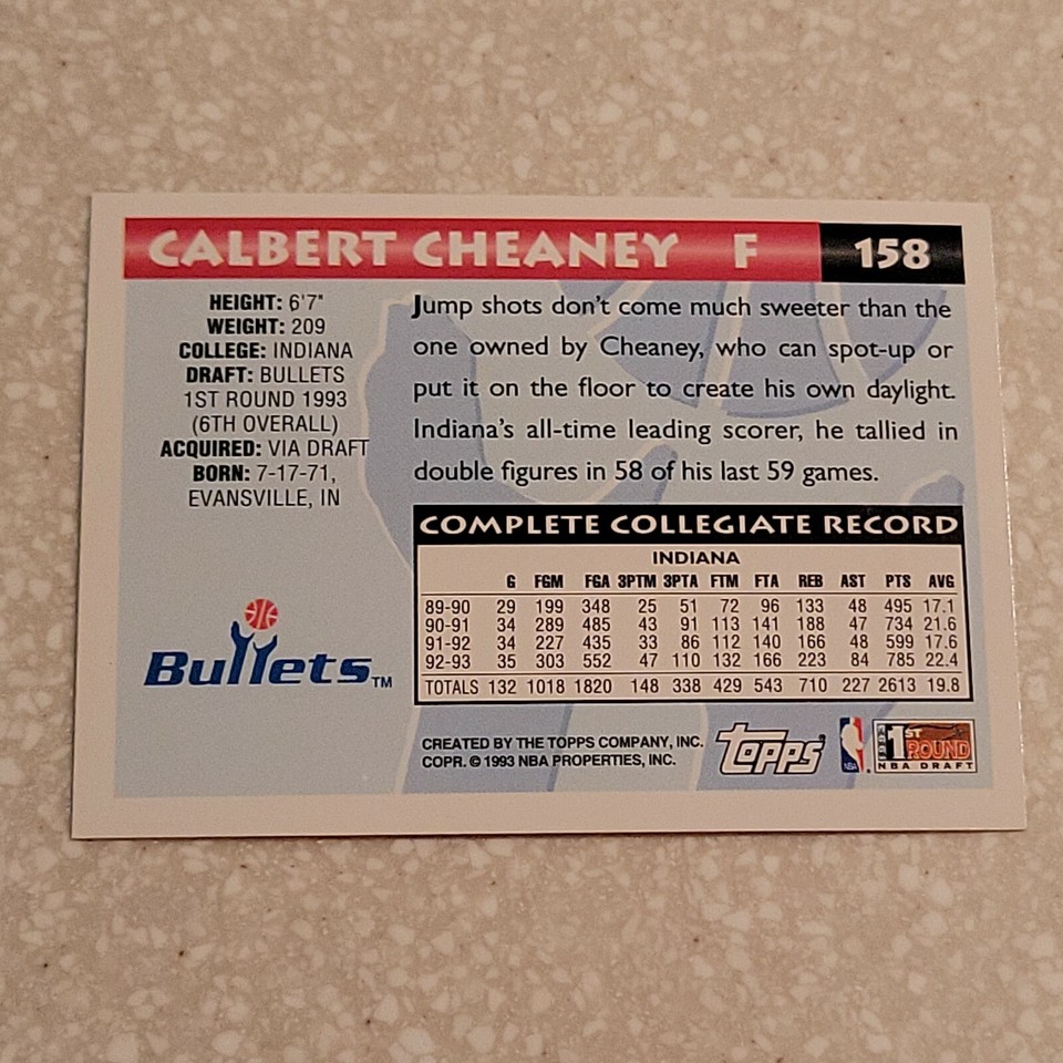 1993 1994 93 94 TOPPS BASKETBALL CARD CALBERT CHEANEY RC ROOKIE #158 | eBay