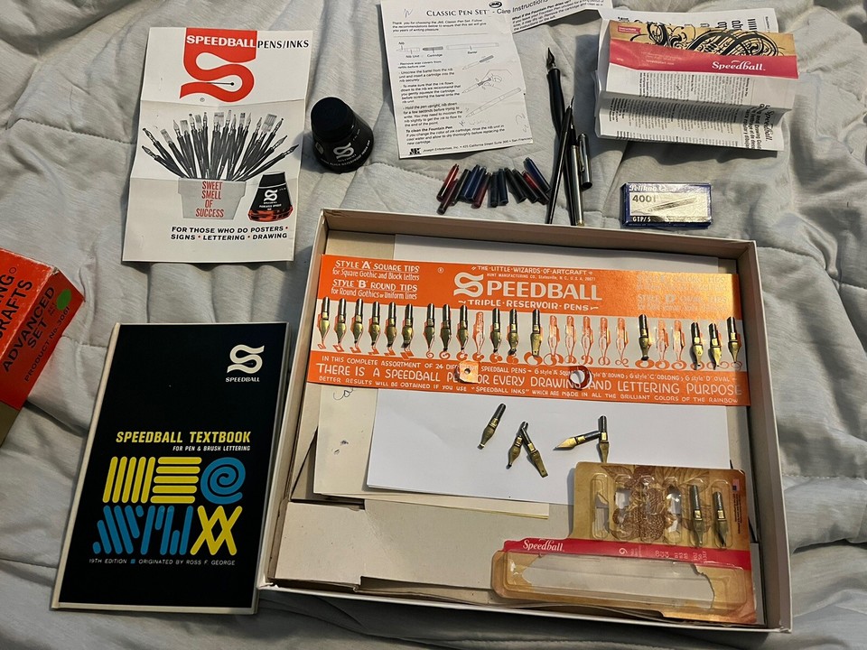 Vintage 1960’s Speedball Calligraphy Advanced Set W/Pens & Tips Text ...
