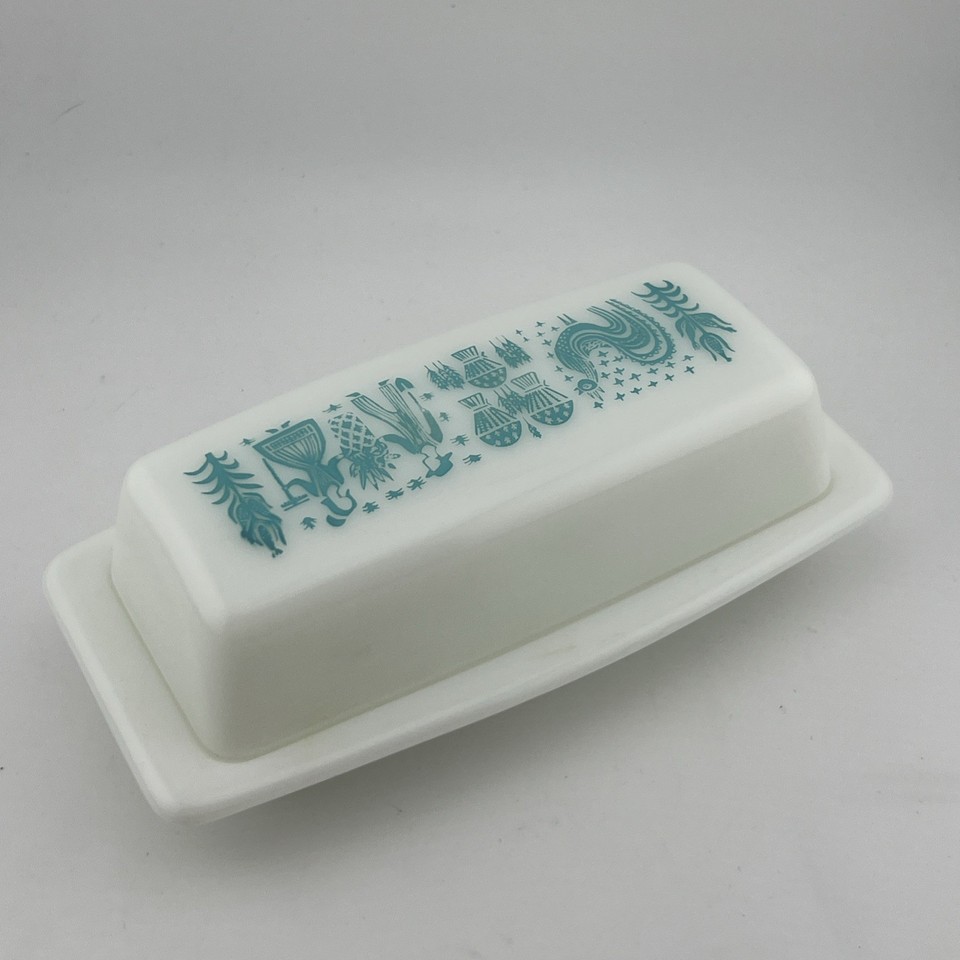 Vintage Pyrex Butter Dish Amish Butterprint Turquoise White | eBay