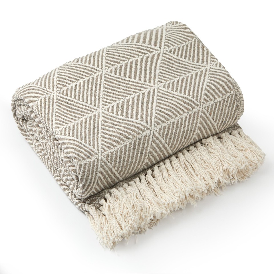 Throw Blanket for Sofas Couch Bed Runner Scandi Woven Soft Cotton Zahra ...