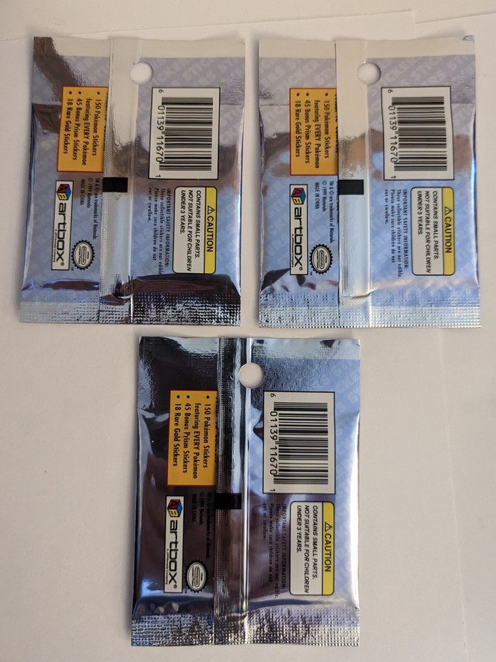 Lot of 3 1999 Pokemon/Nintendo Series ArtBox Sticker Booster Pack of 10 ...