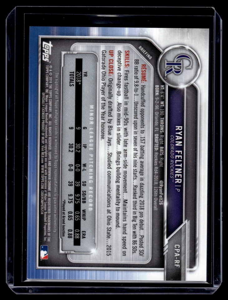 Ryan Feltner 2019 Bowman Chrome 1st Autograph Card #CPA-RF | eBay