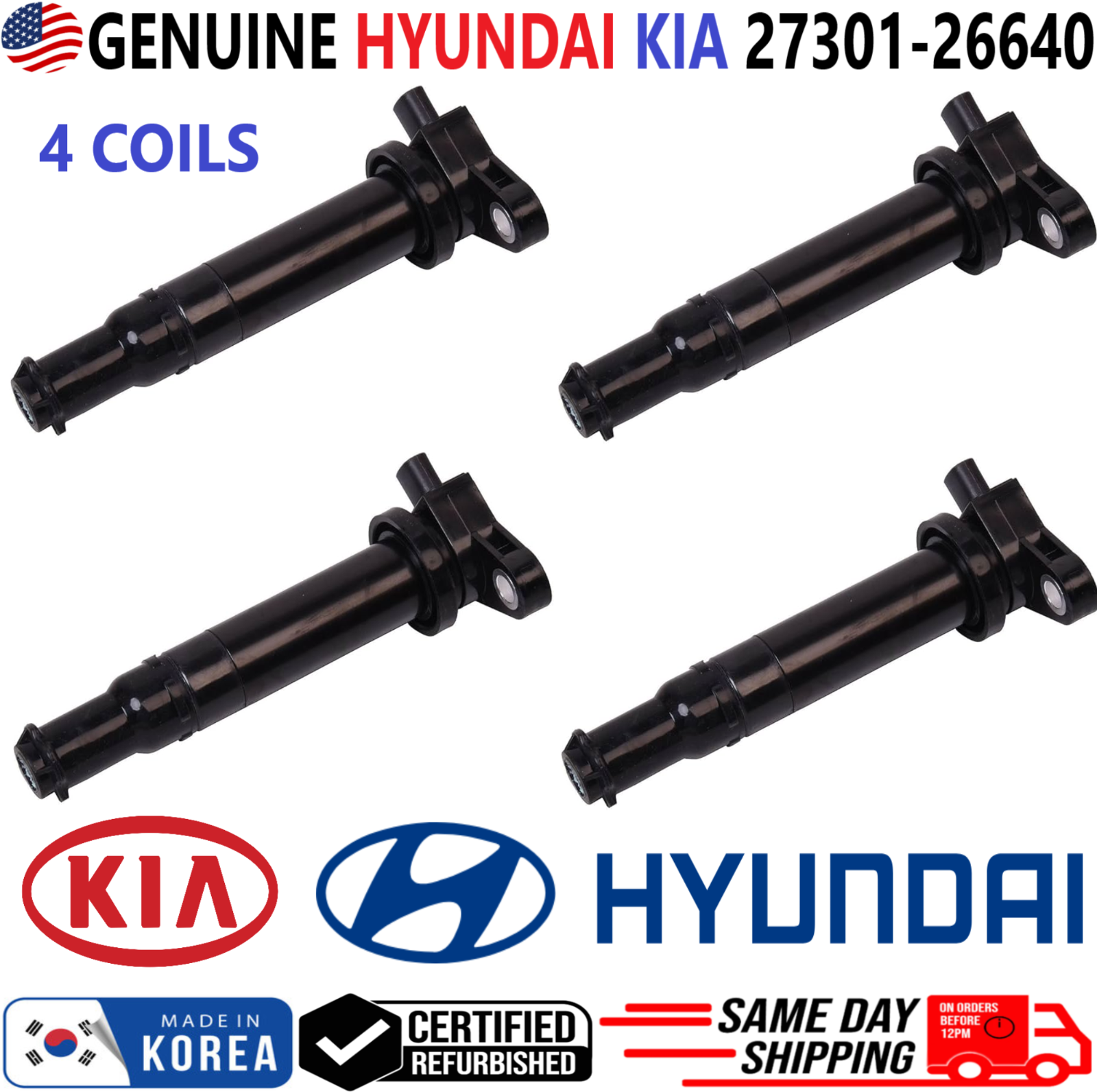 GENUINE Hyundai x4 Ignition Coils For 2006-2011 Hyundai Kia 1.6L I4 ...
