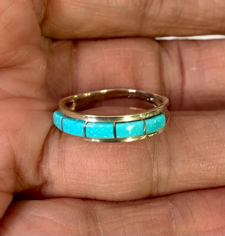 HSN Chaco Canyon Silver Zuni Sleeping Beauty Turquoise Band Ring Size 8 ...
