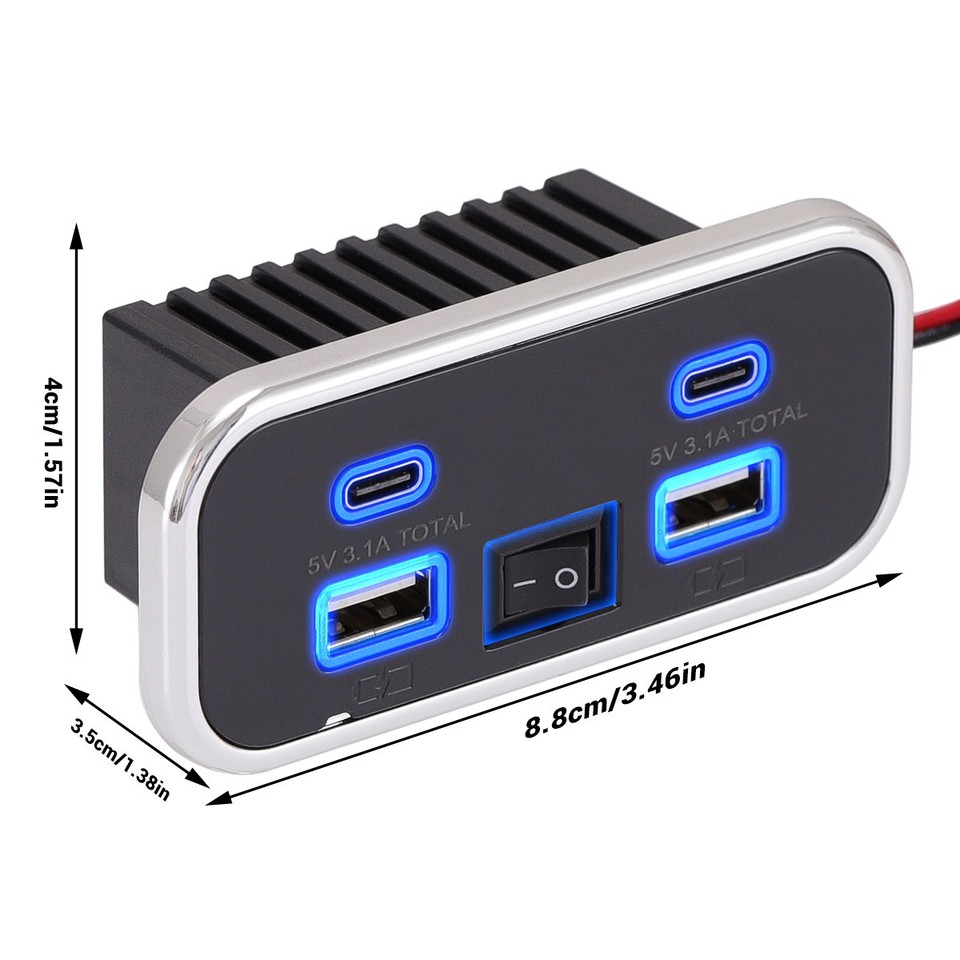 1/2X RV USB Outlet Dual USB A & USB C Ports Car Charger Socket Panel ...