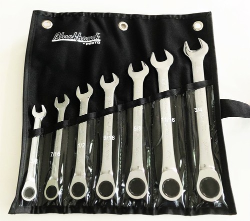 7pc Blackhawk By Proto Gear Ratcheting Ratchet Wrench Set 12-Point SAE ...