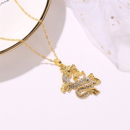 Chinese Style Dragon Pendant Necklaces Gold Color Inlaid Zircon ...