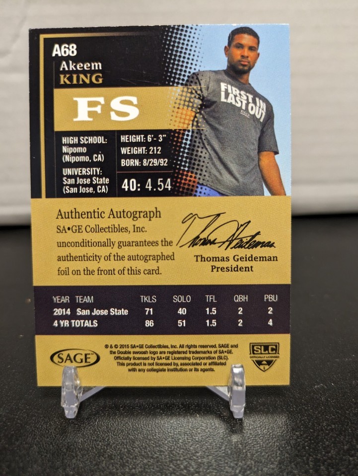 AKEEM KING 2015 SAGE Auto San Jose State SJSU Spartans / ATL Falcons | eBay