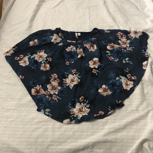 ELLE Womens Poncho Blouse Round Neck w/ Tank Top Liner Blue Floral ...