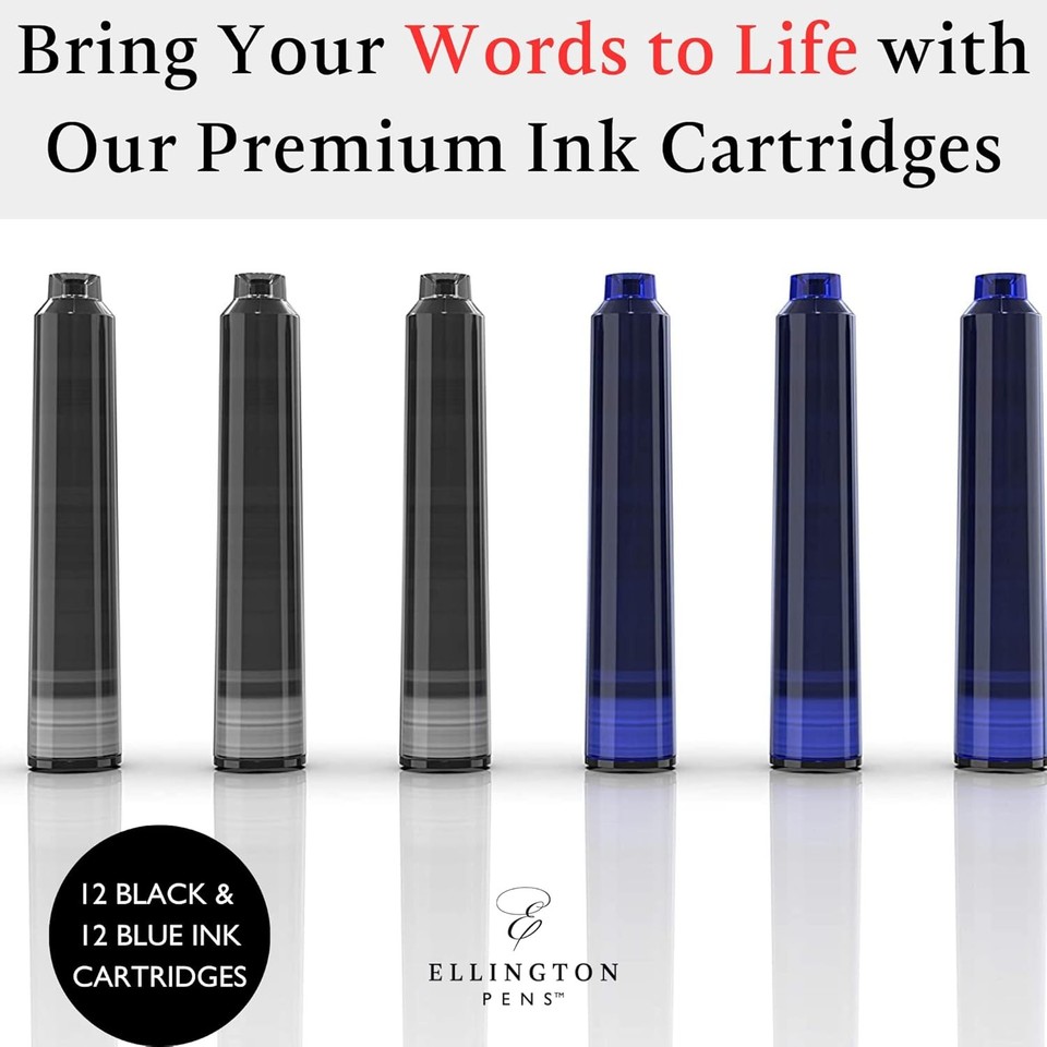 Blue & Black Fountain Pen Ink Refills - 24 Pack International Standard ...