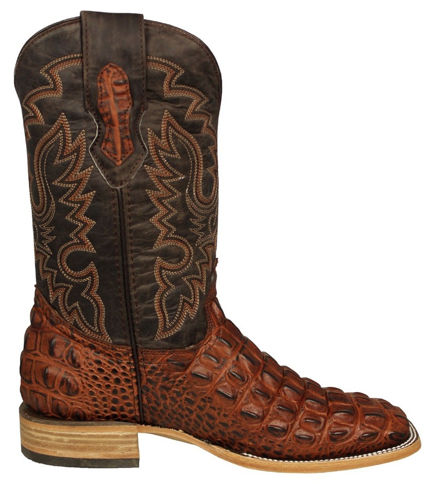 Mens Western Cowboy Boots Cognac Alligator Pattern Leather Square ...