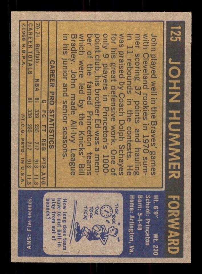 1971 Topps Basketball #125 John Hummer EX/MT *e3 | eBay