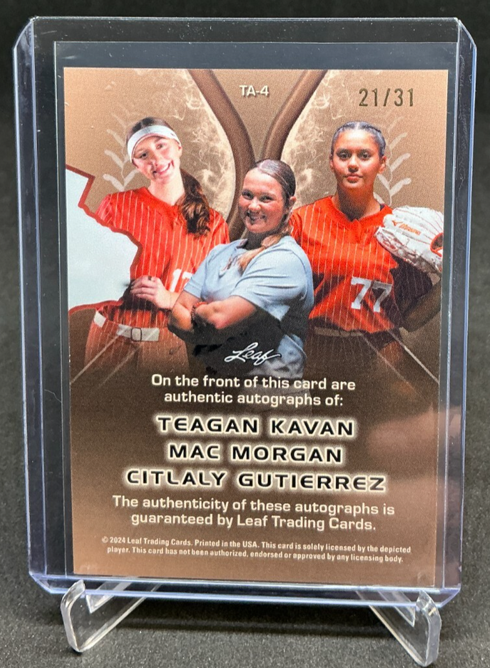 2024 Leaf Lone Star Softball KAVAN/MAC MORGAN/CITLALY GUTIERREZ AUTO ...
