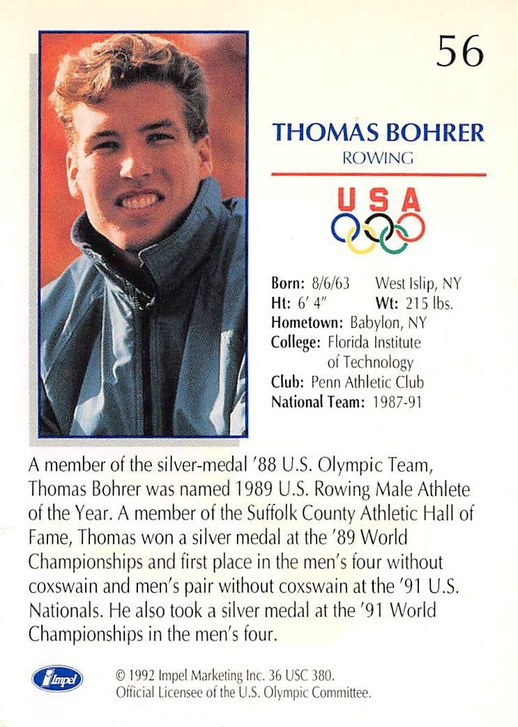 US Olympic Cards Impel 1992 #56 Thomas Bohrer Rowing Autograph Card | eBay