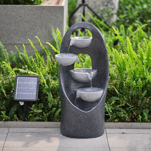 Outdoor Solar Water Feature Garden Fountain Water Cascade Stone Bowls ...