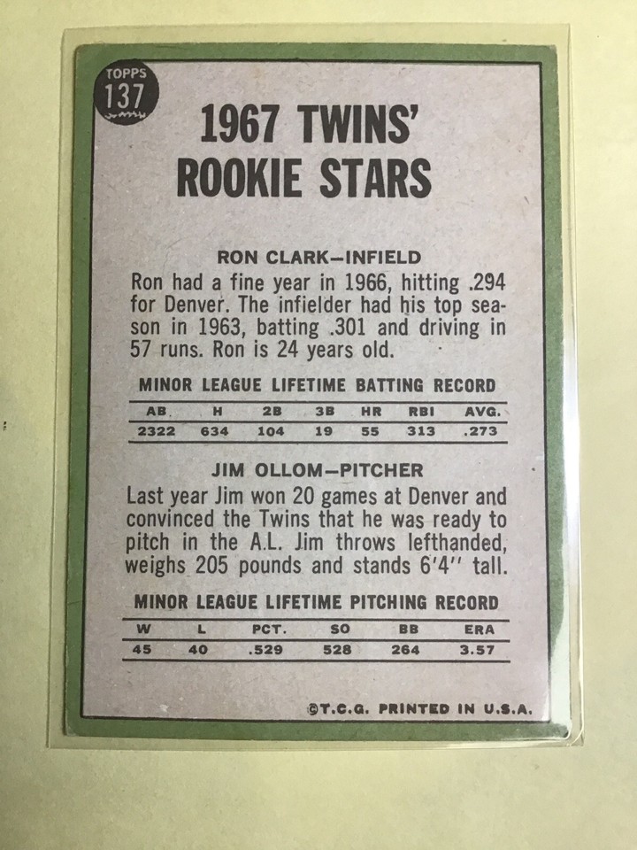 1967 Topps Baseball #137 Ron Clark Jim Ollom Rookie Stars. Z120 | eBay