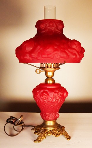 Vintage Blood Red 1950s Fenton LG Wright Glass Puffy Rose Table Lamp | eBay