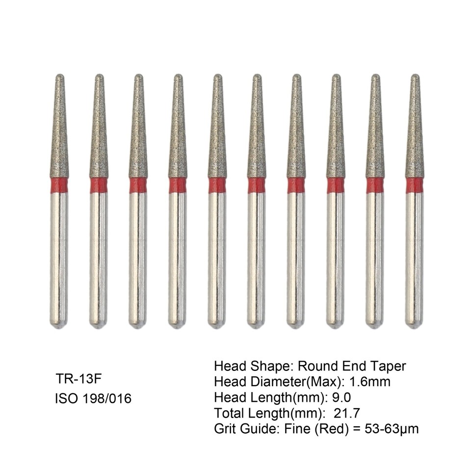 Dental Burs Diamond FG High Speed Round End Taper Fine Grit Red TR-13F 856/016F | eBay