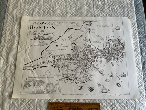 Vintage Map The Town of Boston Mass 1722 Captain John Bonner 11" x 15 1 ...