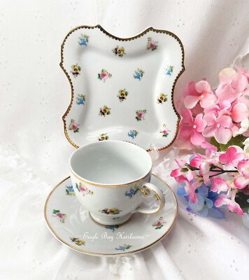 3 Pc Teacup Trio, I. Godinger Co. Rosebud Pattern Square Side Dish | eBay