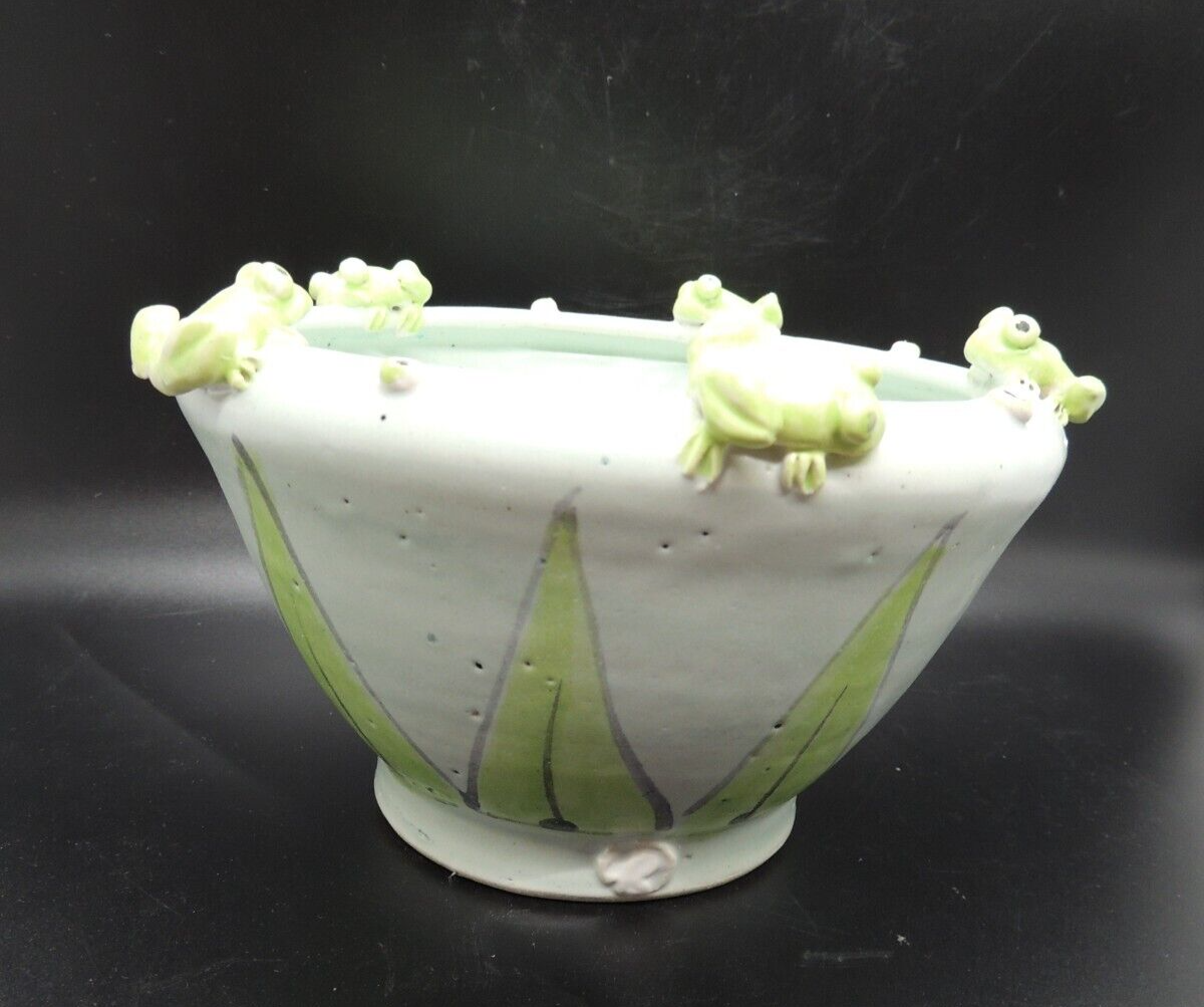 Vintage Frog Planter Pottery 5 Frog Bowl Planter Green/Aqua Frogs ...