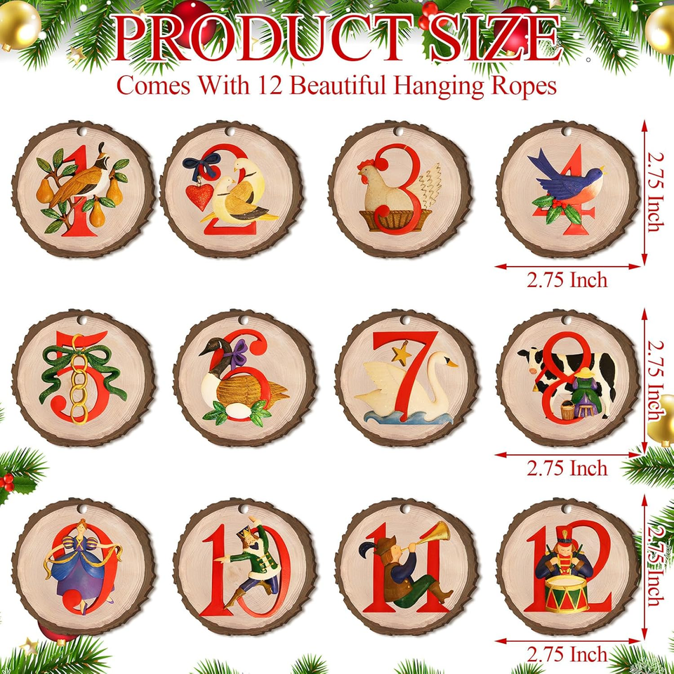 12 Day of Christmas Ornaments Set of 12 Wooden Twelve Days of Christmas ...