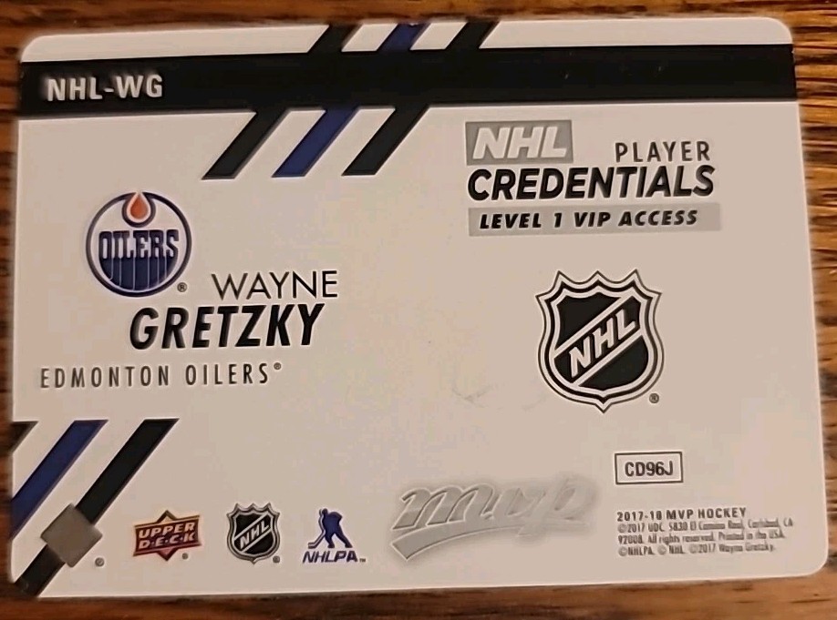 2017-18 Upper Deck MVP - Nhl Player Credentials VIP Wayne Gretzky #NHL ...