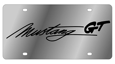 New Ford Mustang GT Black Script Logo Stainless Steel License Plate | eBay