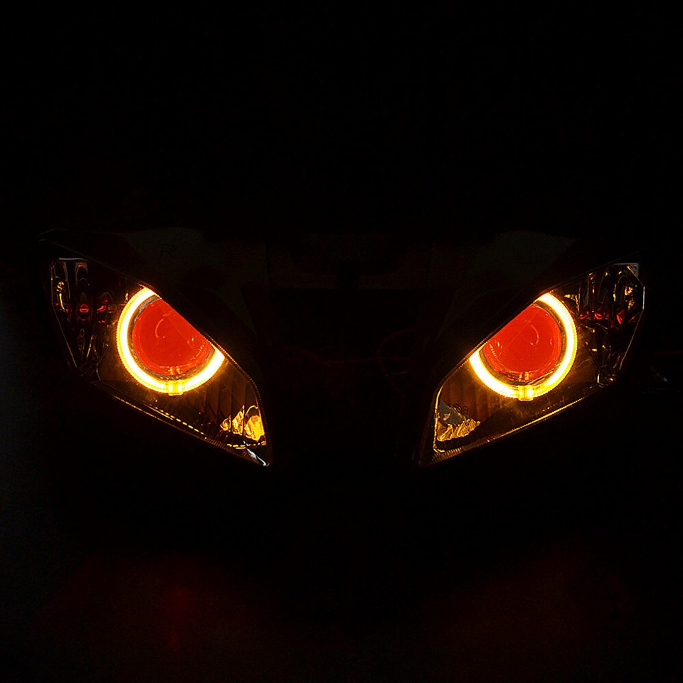 Headlight Assembly Amber Halo HID Light Red Demon Eyes for Yamaha YZF ...