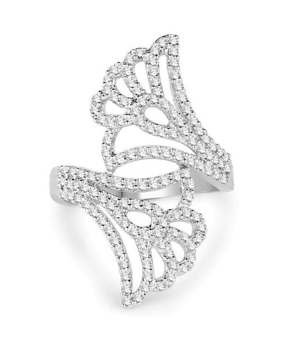 935 Silver Floral Engagement Party Ring With Simulated 1.02CT White ...