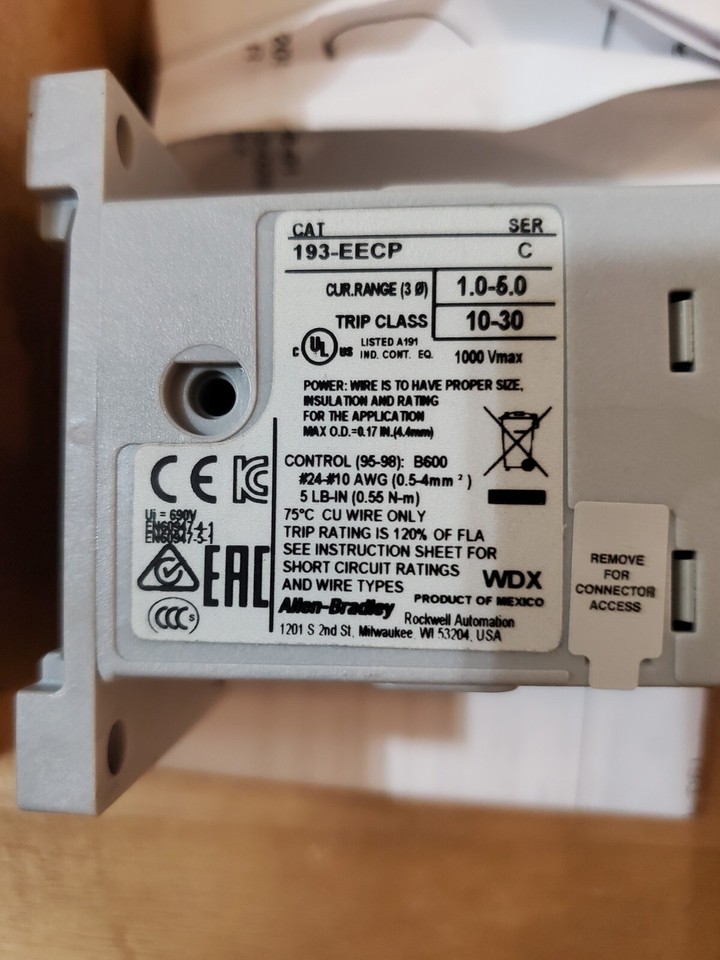 ALLEN BRADLEY E1 PLUS 1.0-5.0 AMP OVERLOAD RELAY 193-EECP SER. C **NEW ...