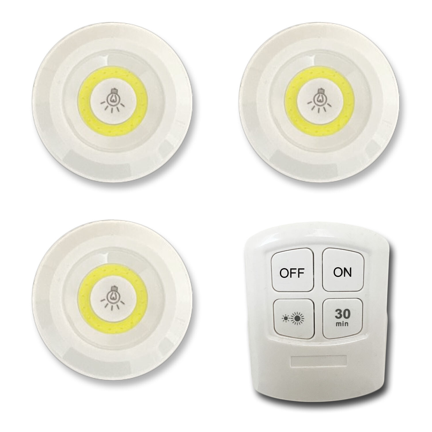 3pk Remote Control Push LED Lights Cupboard Cabinet Stairs Night Light ...