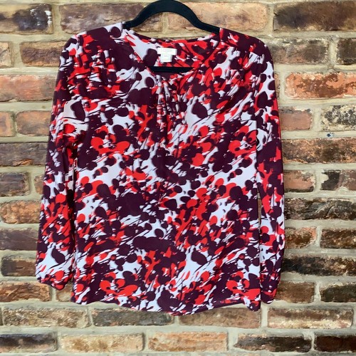 J. Crew White Red Poppy Floral Tie Neck Long Sleeve Blouse Women's Size ...