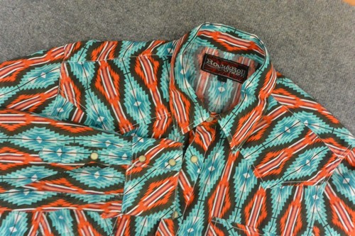 Rock and Roll Country Shirt Mens Large Blue Aztec Southwest Pearl Snaps ...