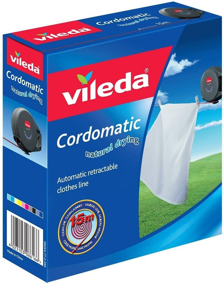 Vileda 15M Gray & Plastic Cordomatic Retractable Cloth Washing and ...