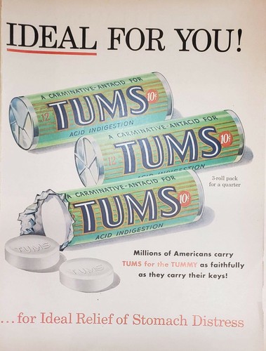 Vintage TUMS Antacid Print Ads Ideal for You! Heartburn Relief Lot 2 | eBay