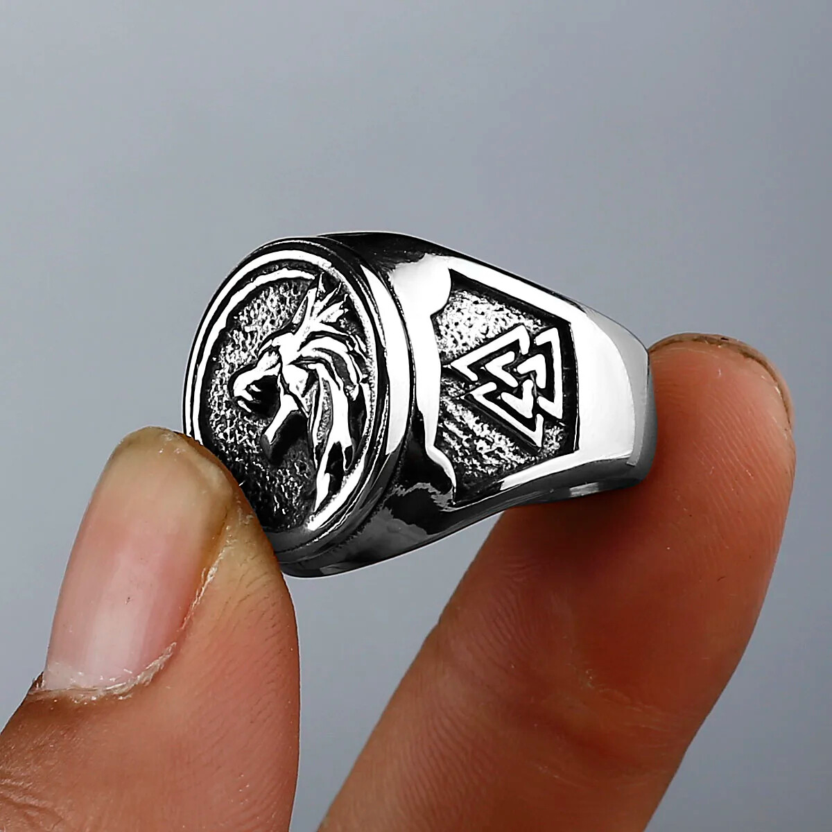 Viking Wolf Head Valknut Signet Stainless Steel Men's Celtic Knot ...