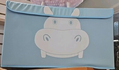 Toy Storage Chest, Blue with White Hippo. Flip-Top Lid, Side Handles 21 ...