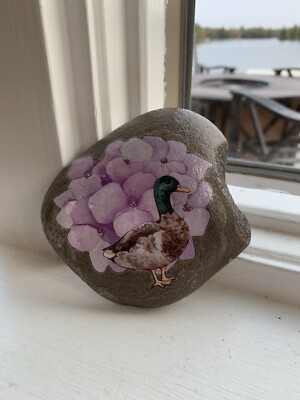 Rock Art Hydrangea With Duck 3”x3” | eBay