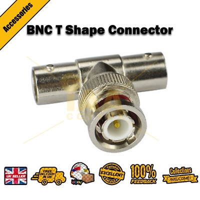 CCTV BNC T Shape 3 Way BNC Male to 2 Female RF Adapter Connector UK ...