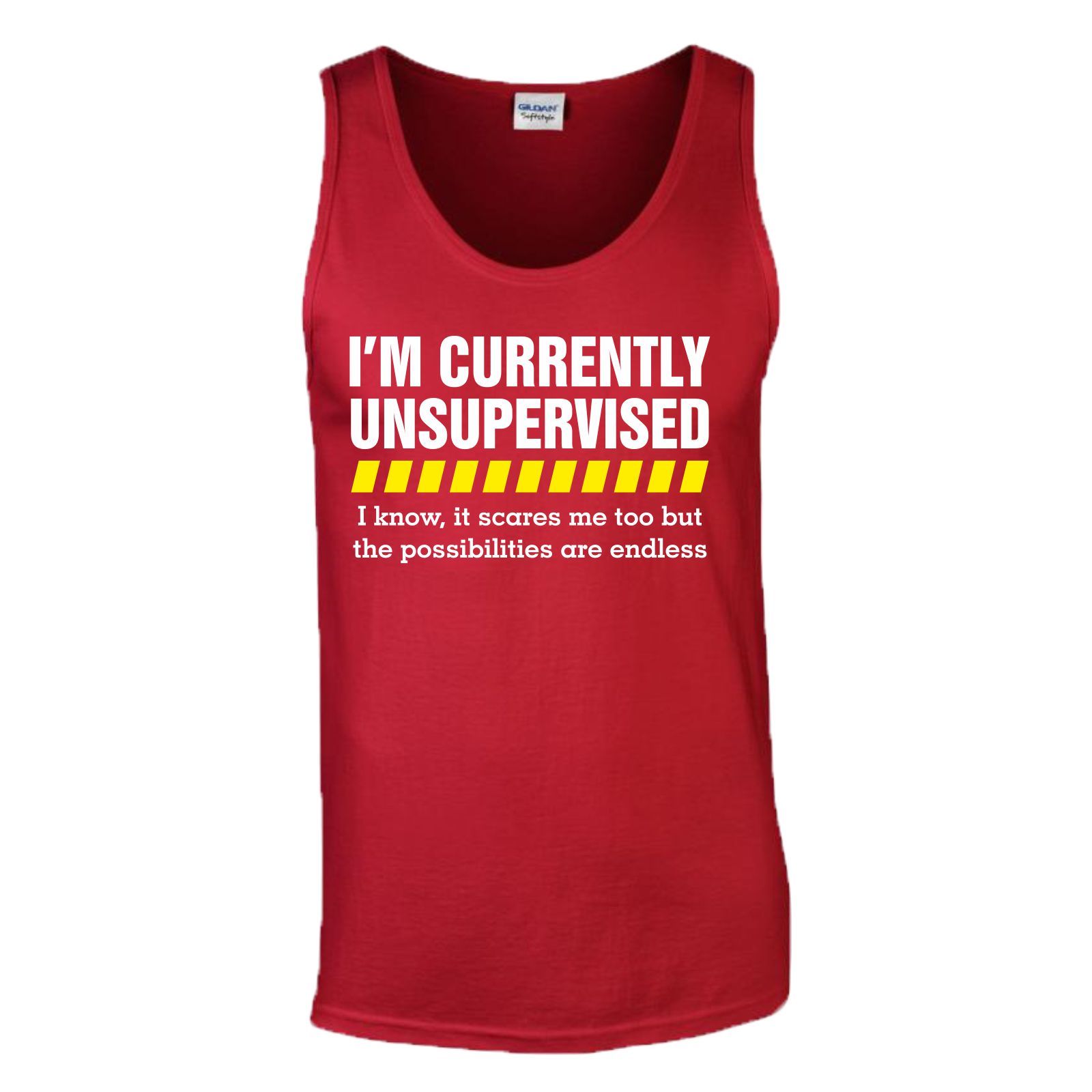 Currently Unsupervised Tank Top Slogan Funny Rude Joke Gift Men Women ...