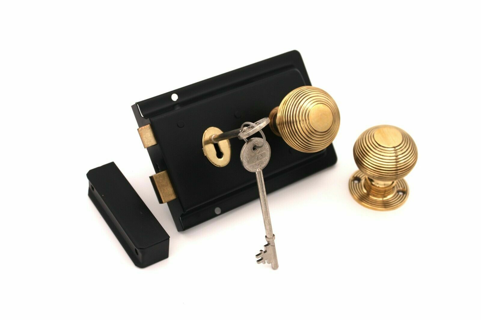 Black Rim Sash Lock Fluted Double Handed Door Latch Cottage Shed Garden ...