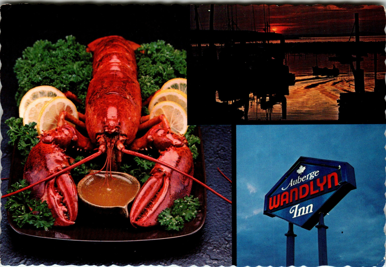 Postcard 4x6 Canada Wandlyn Inns Multiview Lobster Sign Sunset Boats ...