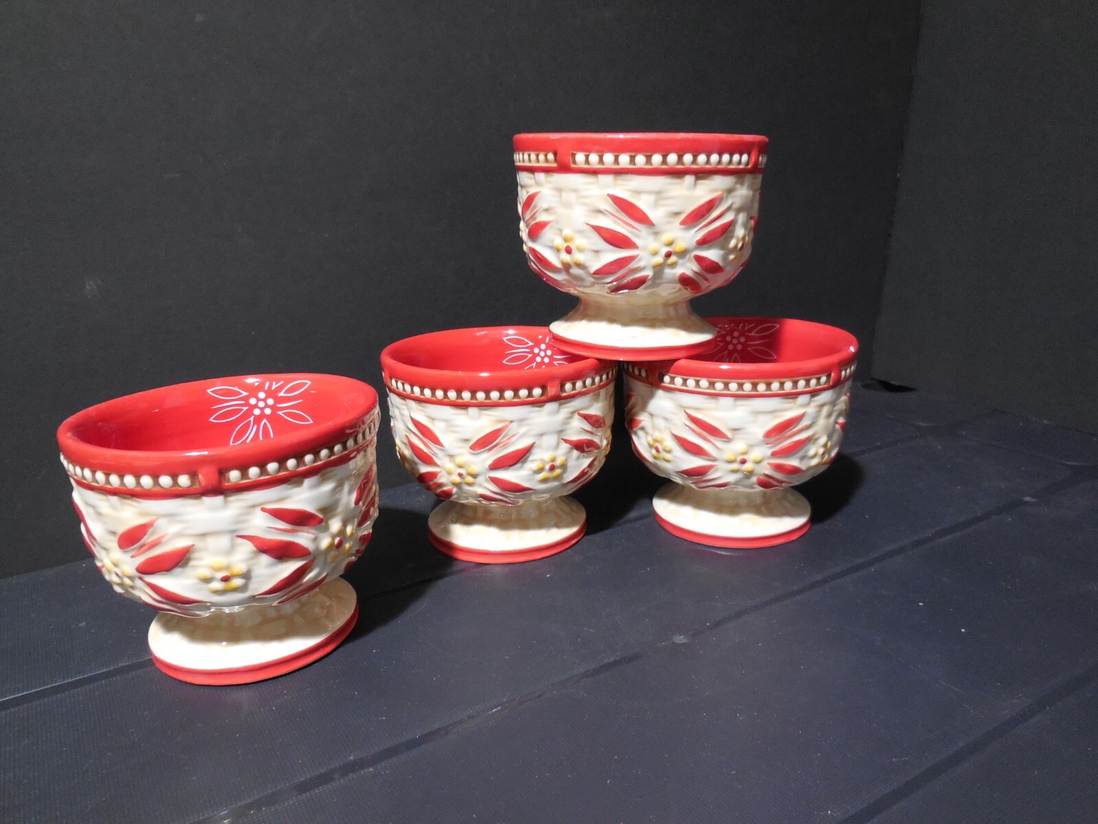 Set of 4 Temptations Floral Lace Red Basket Weave 8 oz Pedestal Cups ...
