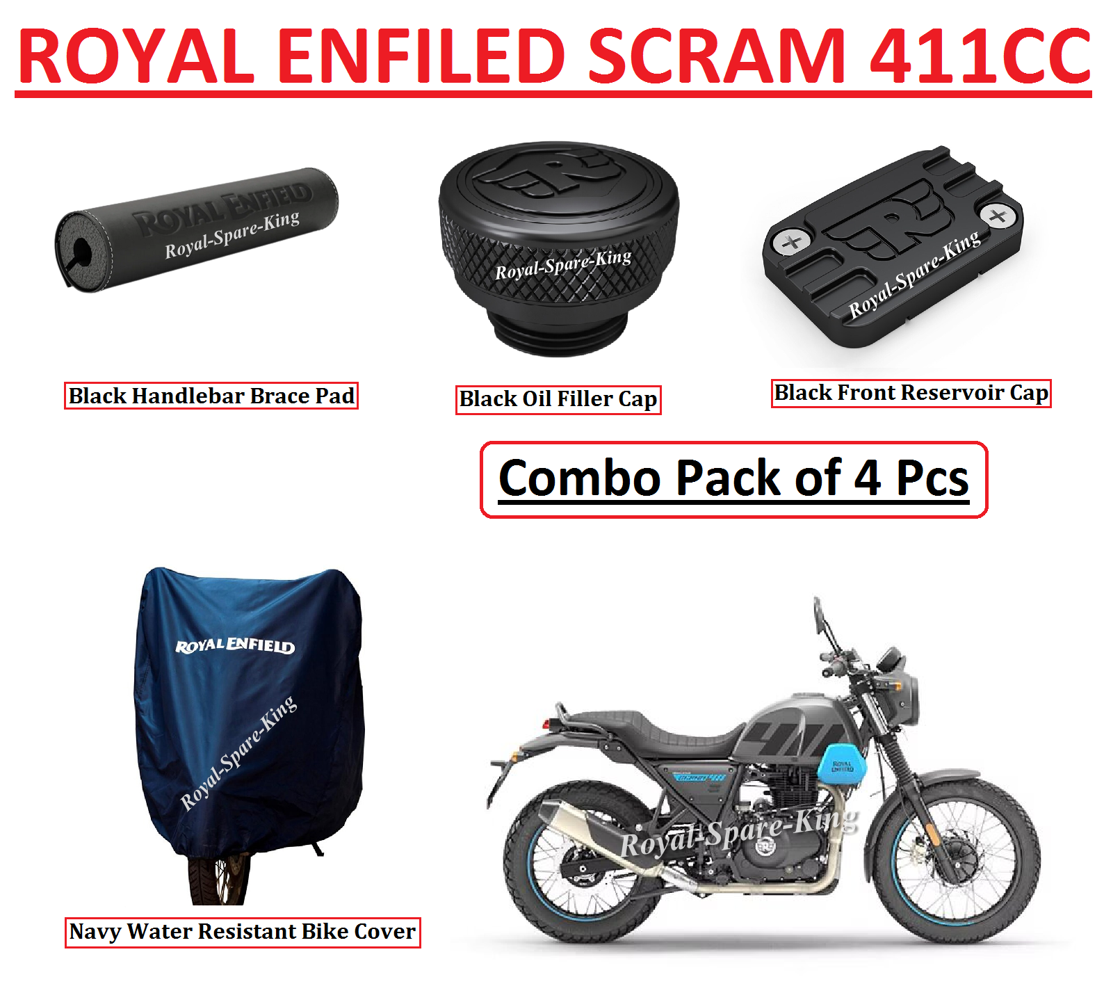BIKE COVER ACCESSORIES COMBO PACK OF 4 PCS Fit For ROYAL ENFILED SCRAM ...
