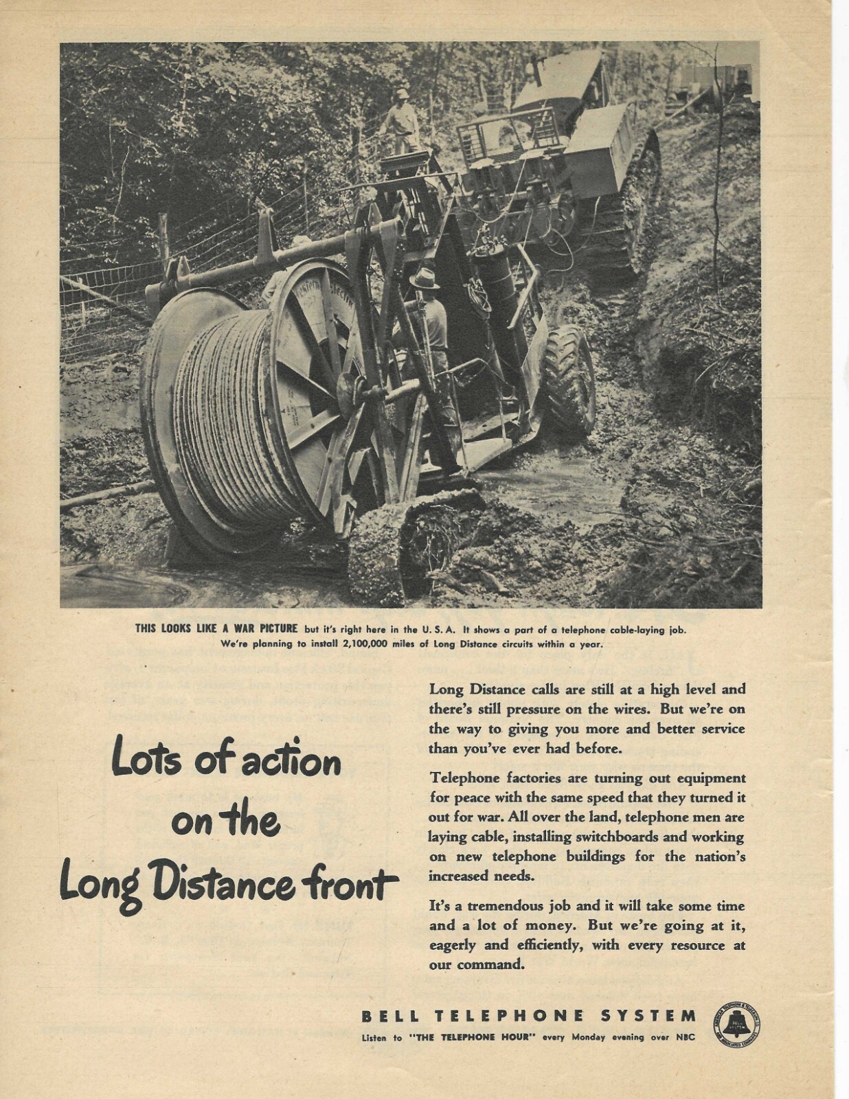 1946 Bell Telephone Workers Lay Cable WW2 Era Vintage Newsprint Art ...