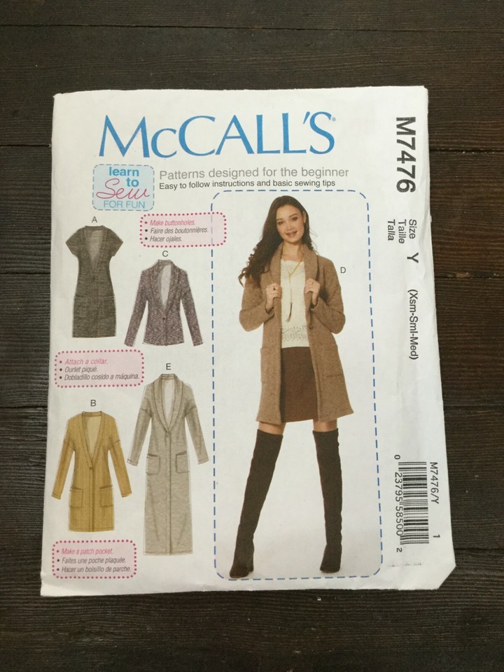 McCalls M7476 Learn to Sew Misses Vests Cardigans Length Collar ...